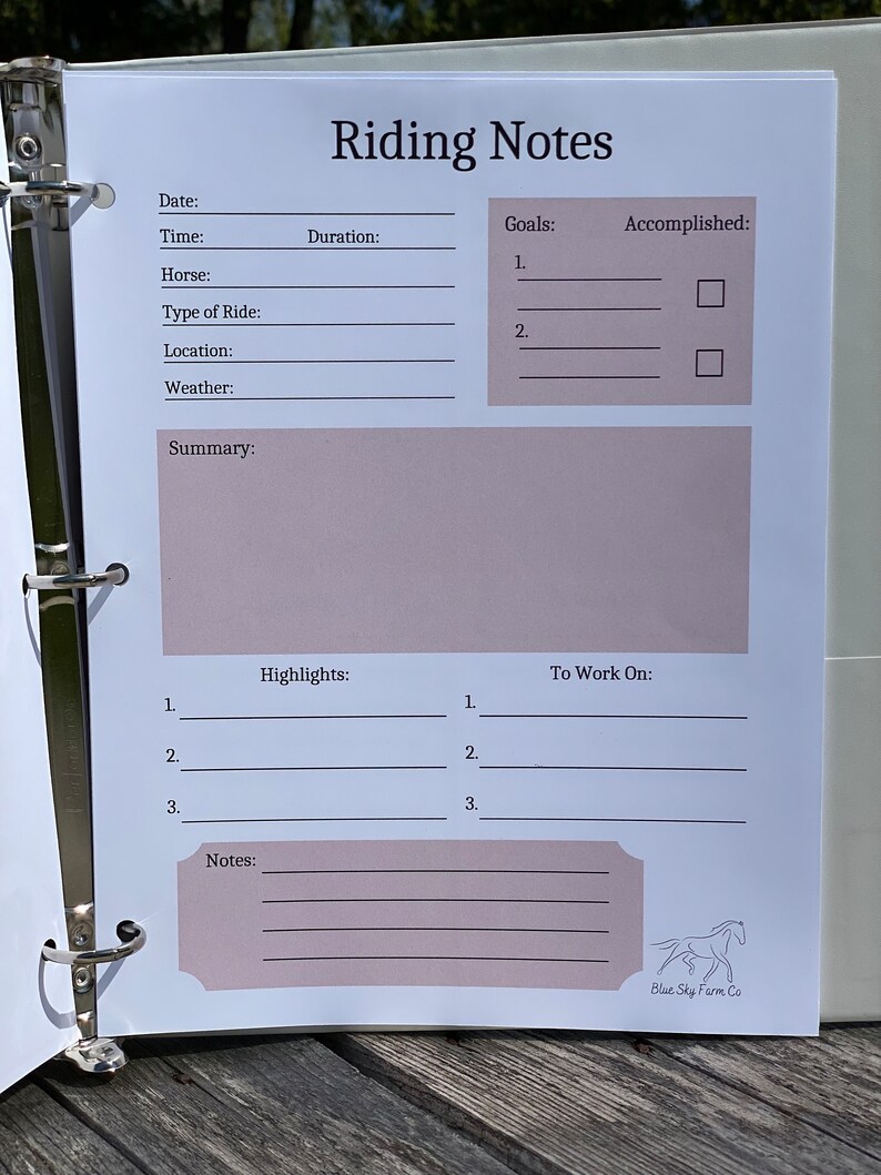 Equestrian Riding Journal Horse Printable Journal Horse Training Log ...