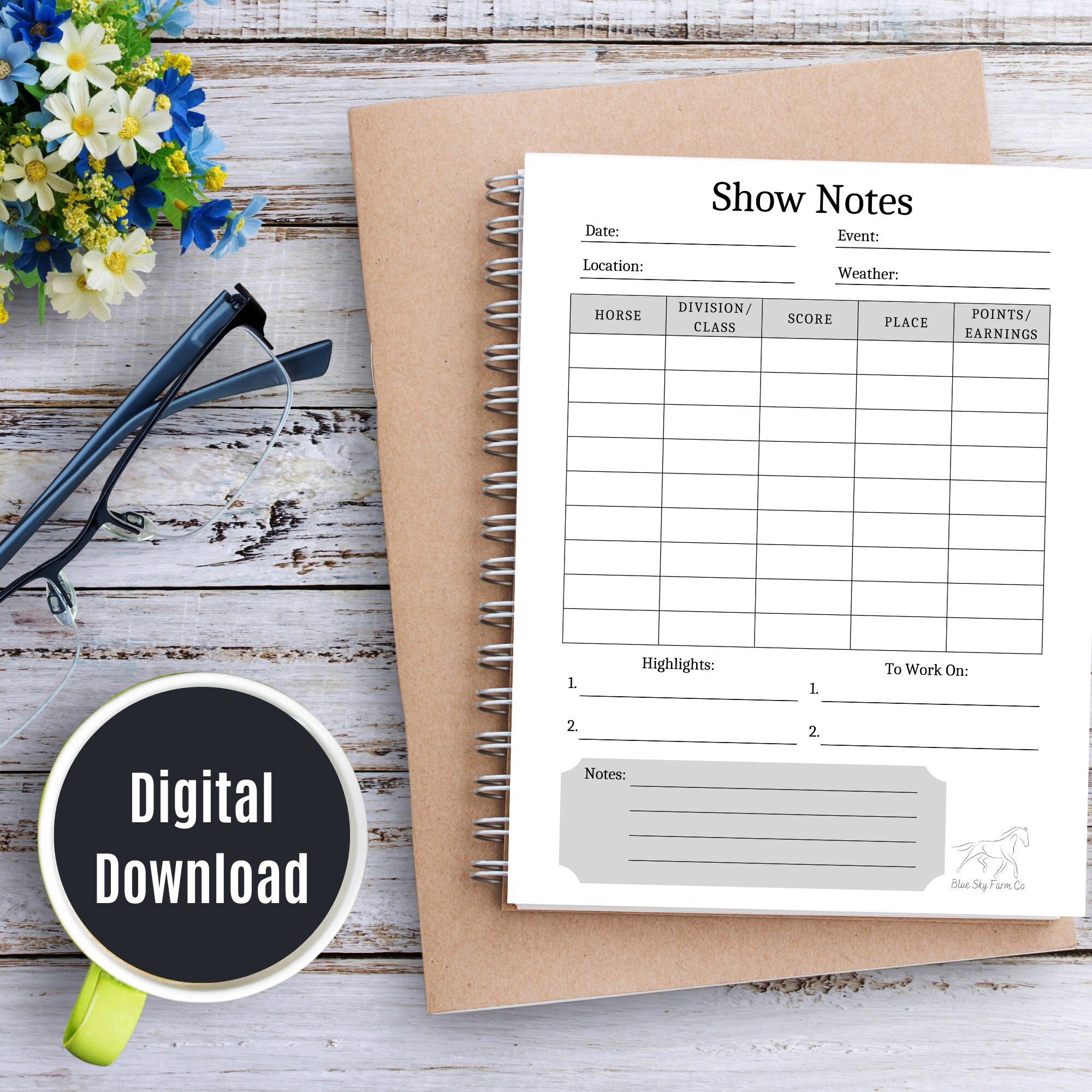 Equestrian Show Note Horse Riding Journal Printable Horse Show Log ...