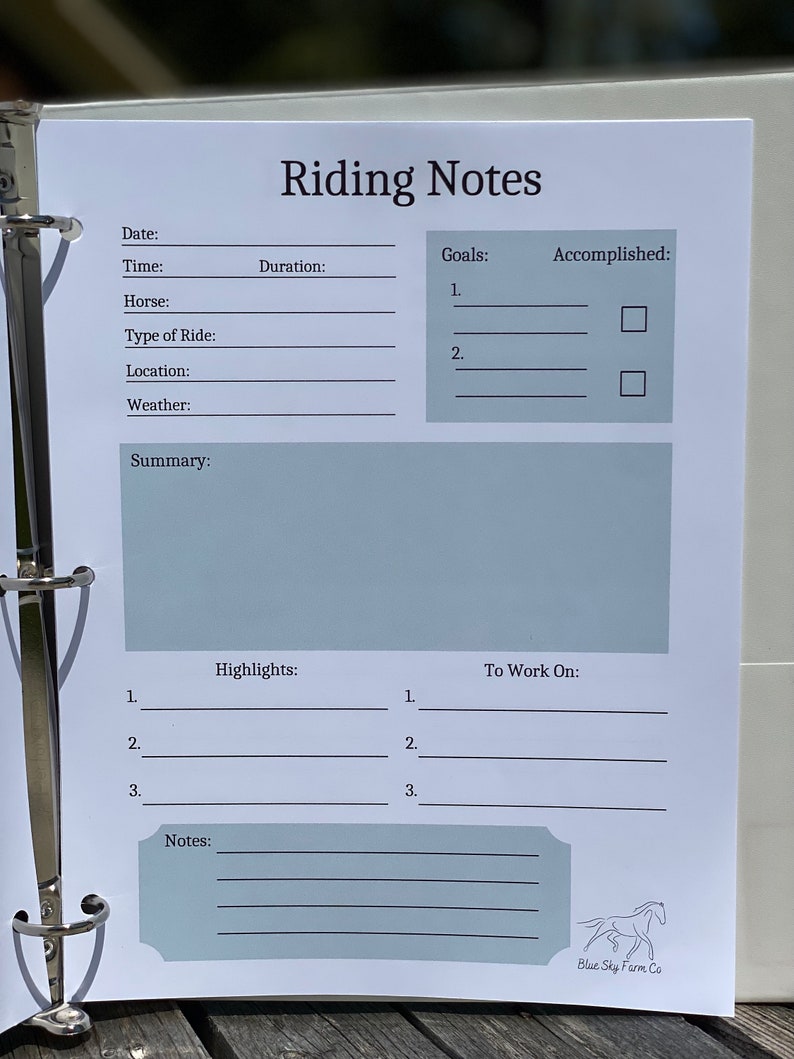 Horse Riding Binder Journal Equestrian Journal Horse Training Log ...