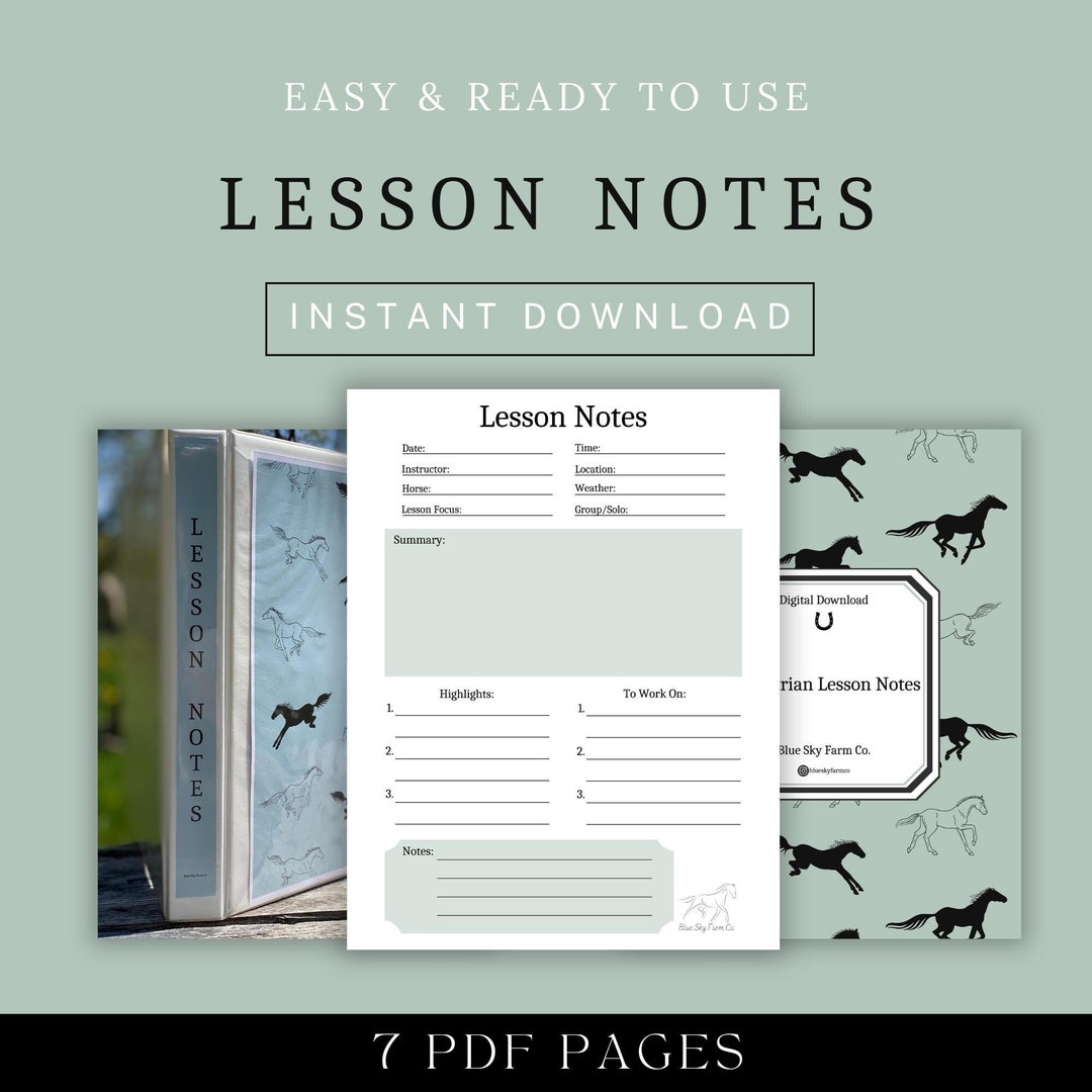 Horse Lesson Binder Download Equestrian Journal Horse Training Log ...