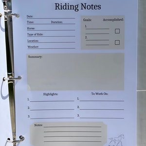 Equestrian Riding Journal Horse Printable Journal Horse Training Log ...