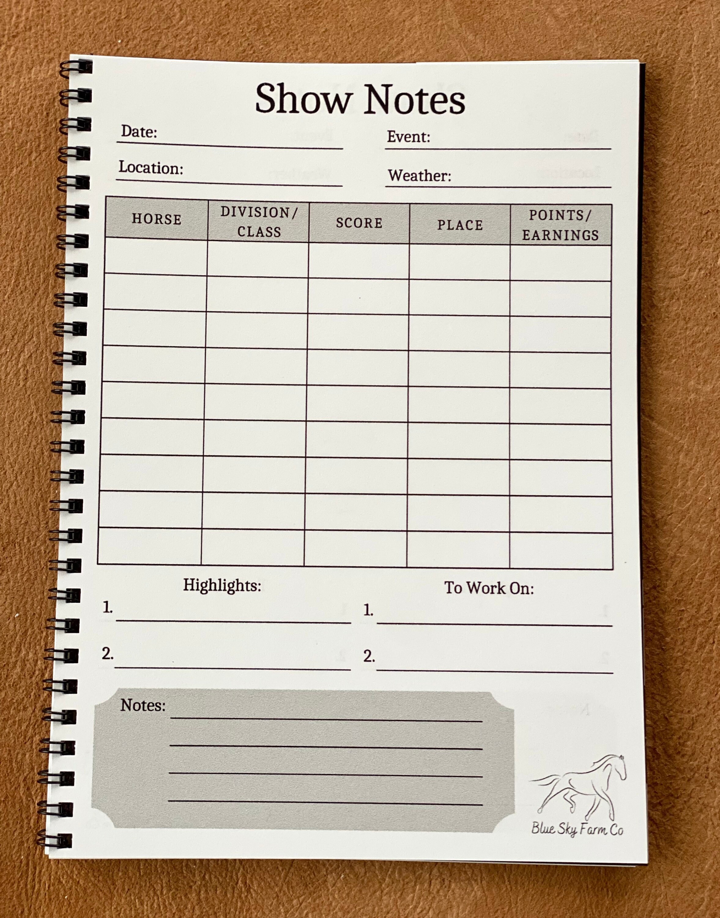 Equestrian Show Note Horse Riding Journal Printable Horse Show Log ...