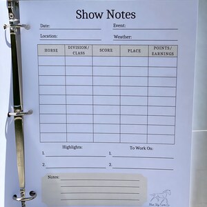 Equestrian Show Horse Printable Journal Horse Training Log Barn Gift ...