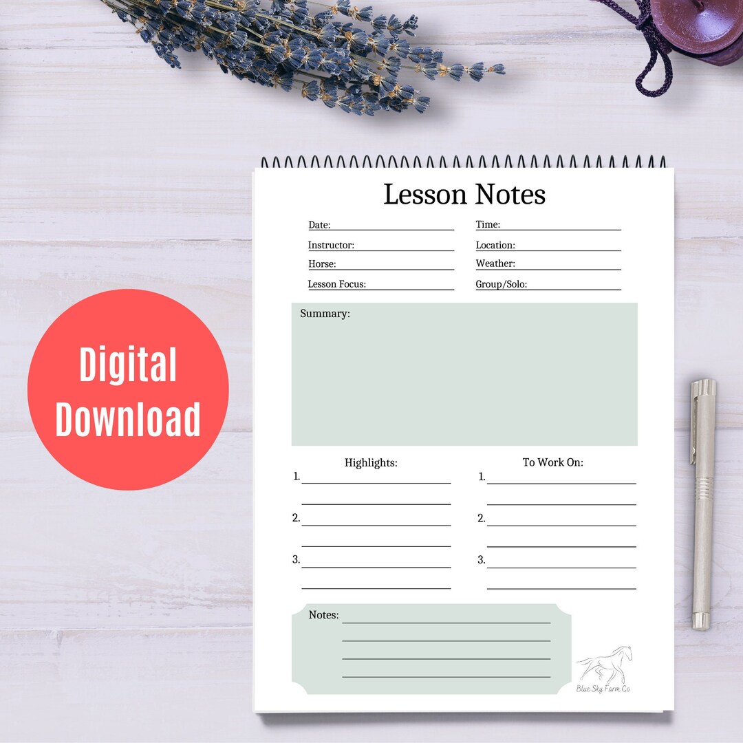 Horse Lesson Instructor Digital Download Horse Lesson Log Horse Riding ...