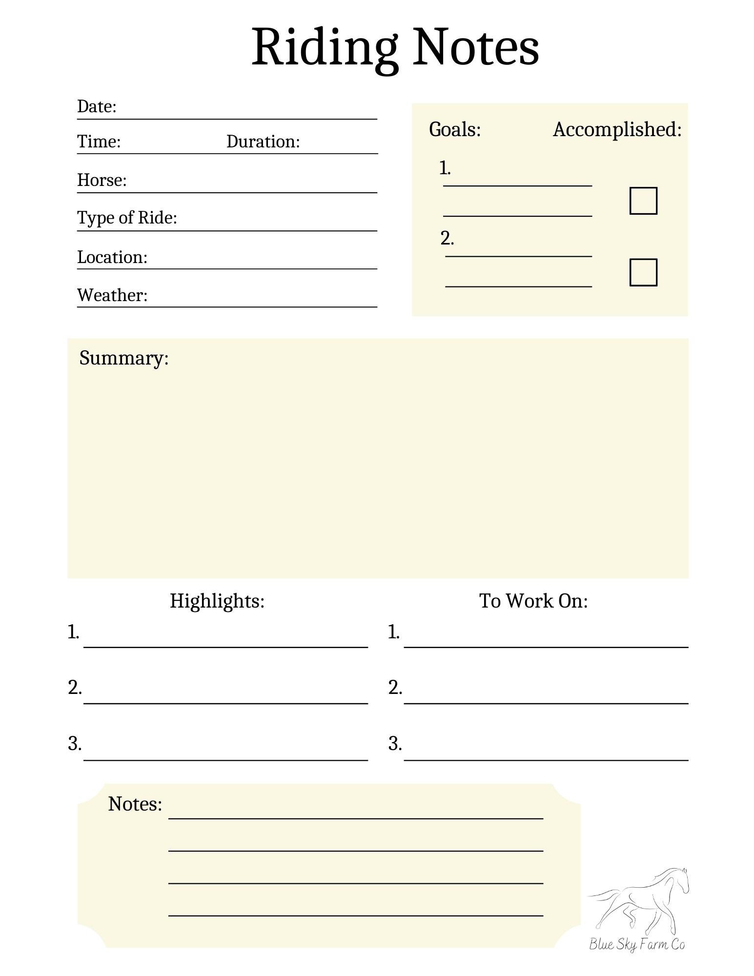 Horse Riding Digital Download Horse Lesson Notebook Equestrian Download ...