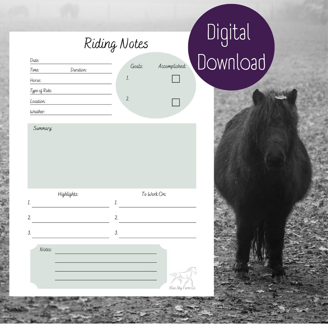 Horseback Riding Printable Horse Lesson Tracker Kids Horse Gift Journal ...