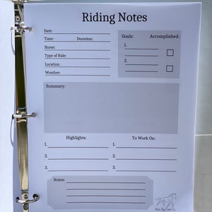 Horse Riding Binder Journal Equestrian Journal Horse Training Log ...