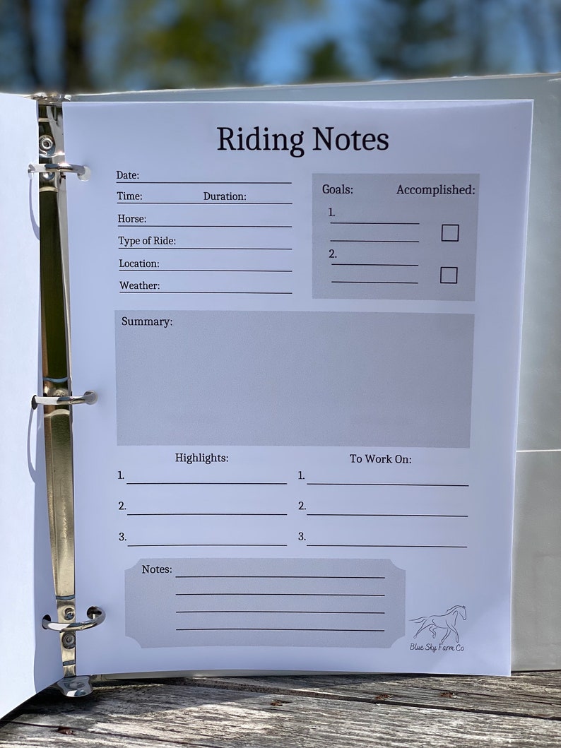 Horse Riding Binder Journal Equestrian Journal Horse Training Log ...