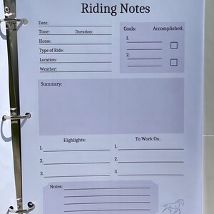 Equestrian Riding Journal Horse Printable Journal Horse Training Log ...