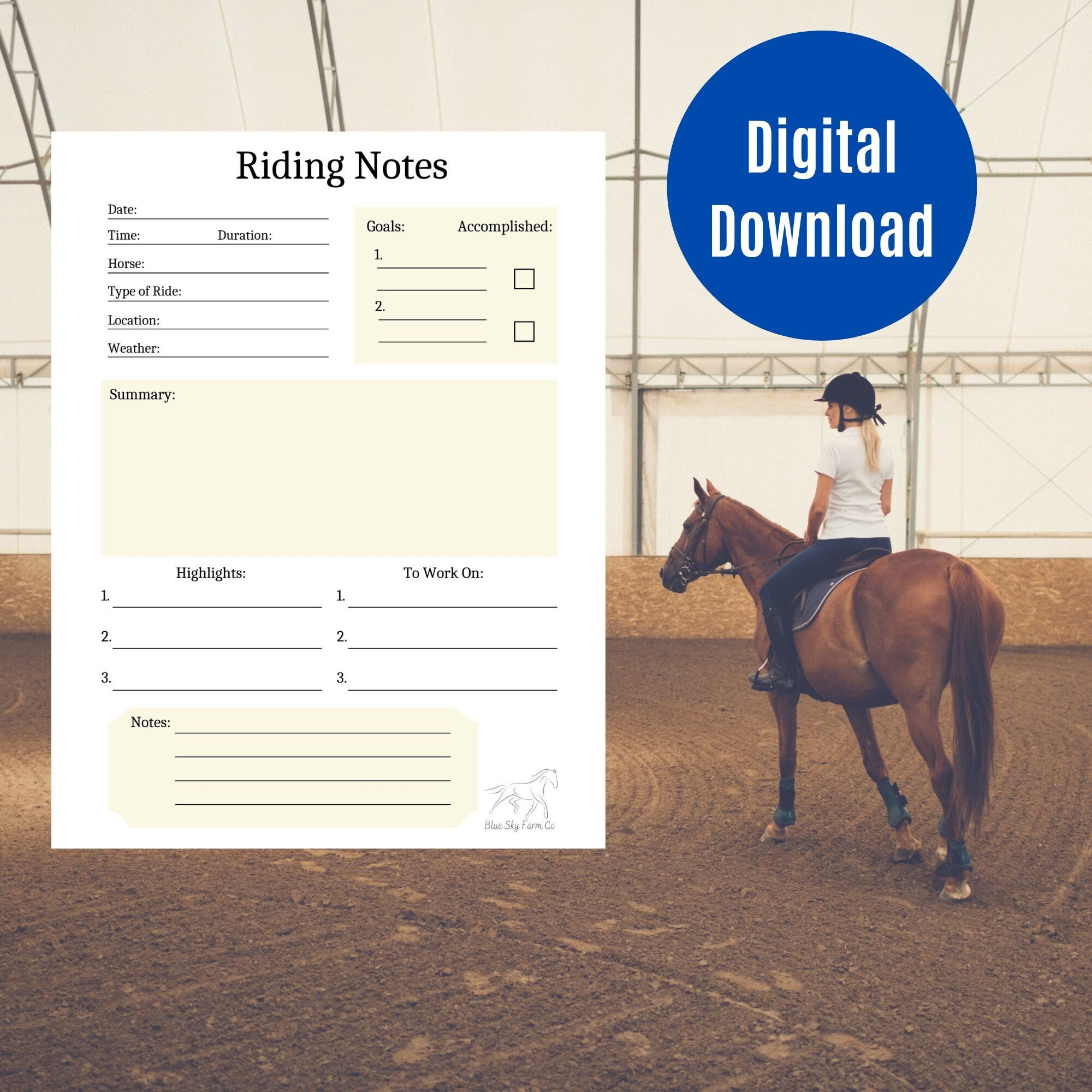 Horse Riding Digital Download Horse Lesson Notebook Equestrian Download ...