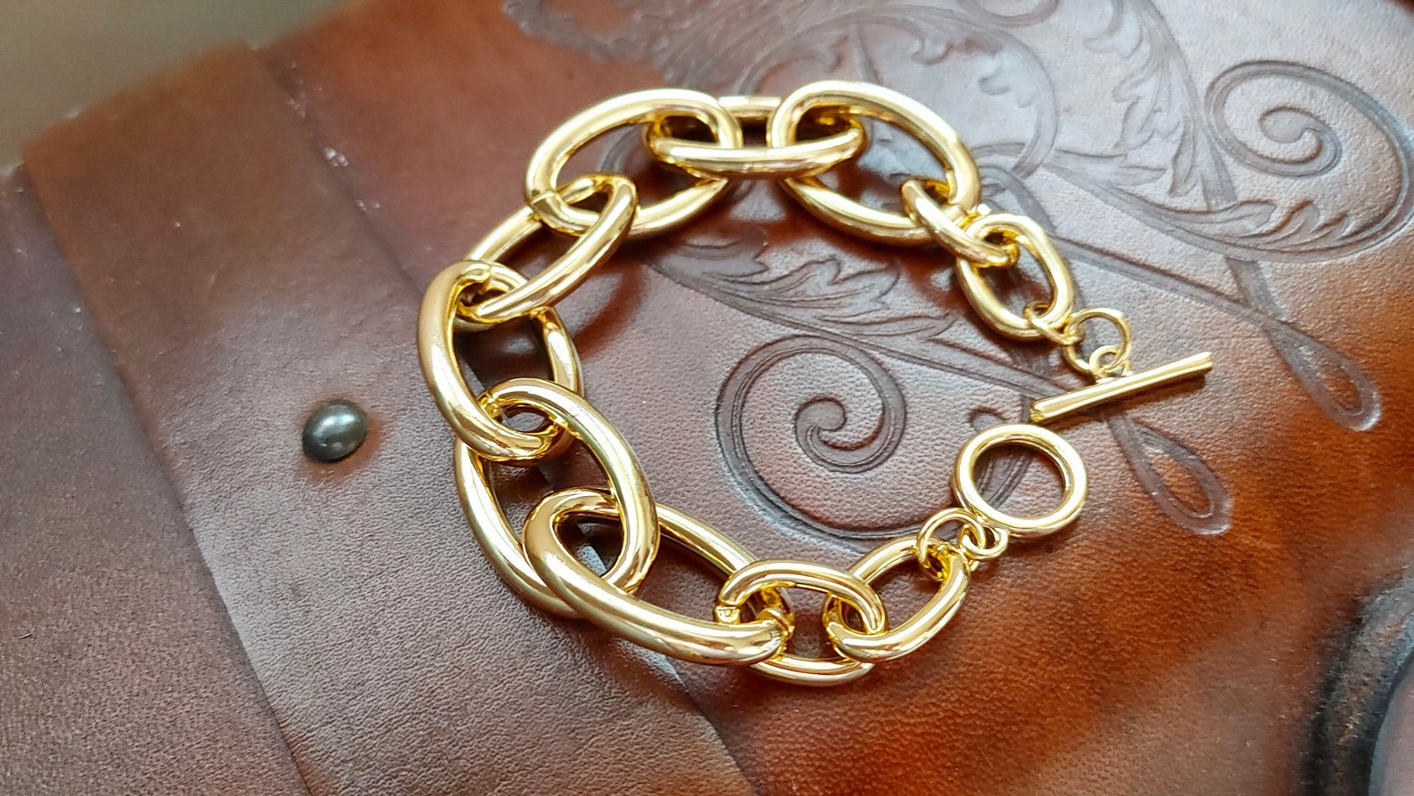 Big Chunky Gold Chain Bracelet Stack Bracelet Gold Link - Etsy