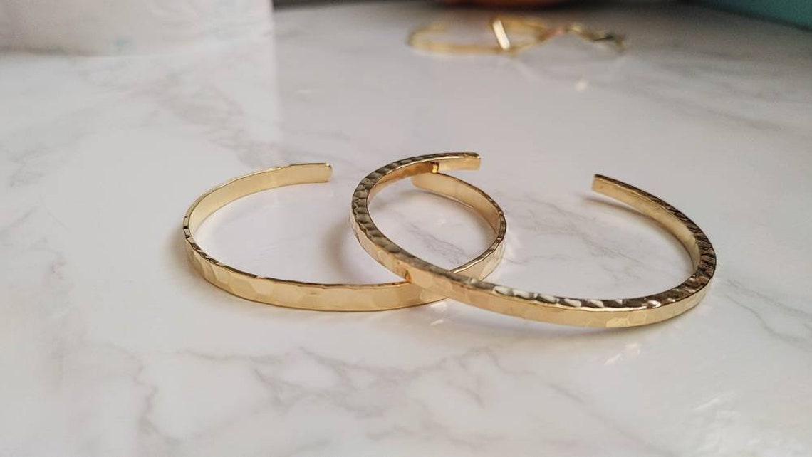 Gold Cuff Bracelet Hammered Bracelet Minimalist Gold | Etsy