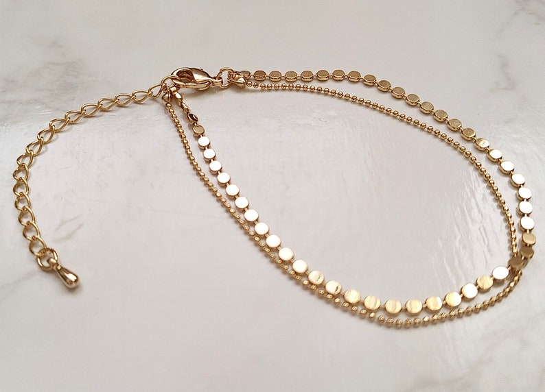 Layered Gold Bracelet, Double Gold Bracelet, Minimalist Bracelet ...