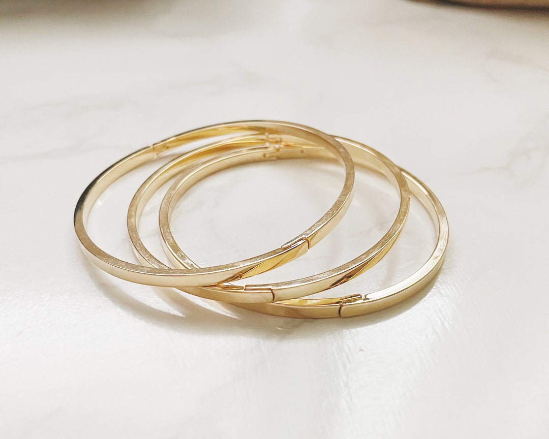 Gold Plain Thin Bracelet, Gold Bangle Bracelet, Minimalist Gold ...