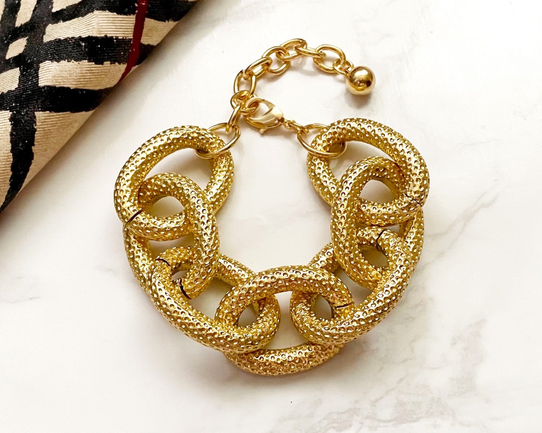 Dotted Chunky Gold Chain Bracelet, Super Bold Party Bracelet, Gold Link ...