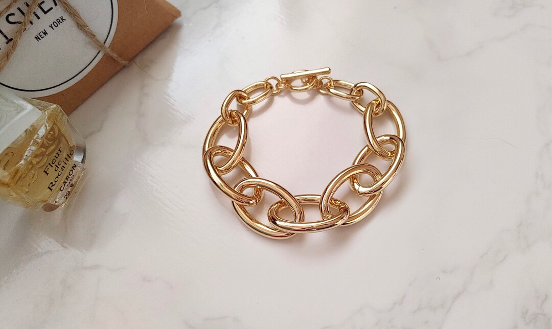 Big Chunky Gold Chain Bracelet, Stack Bracelet, Gold Link Bracelet ...