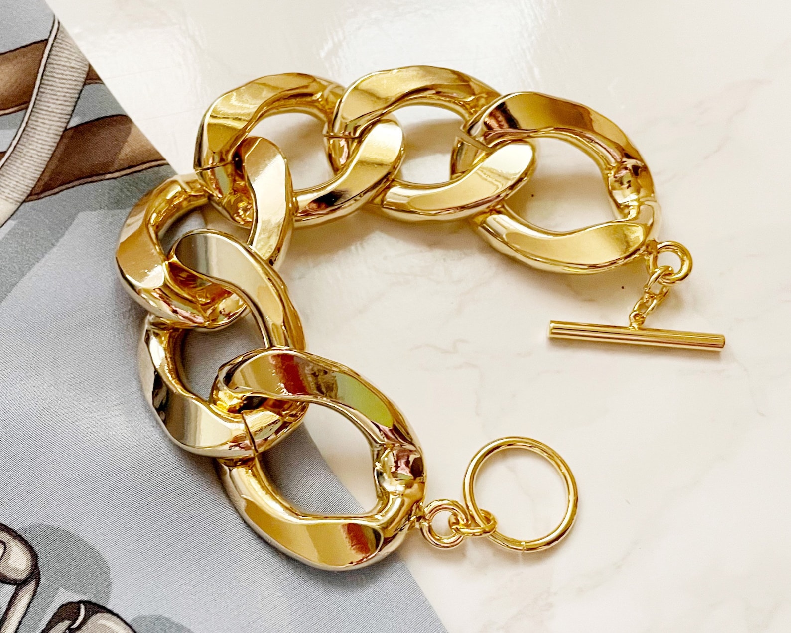 Bold Flat Gold Big Chain Bracelet Super Bold Party Bracelet - Etsy