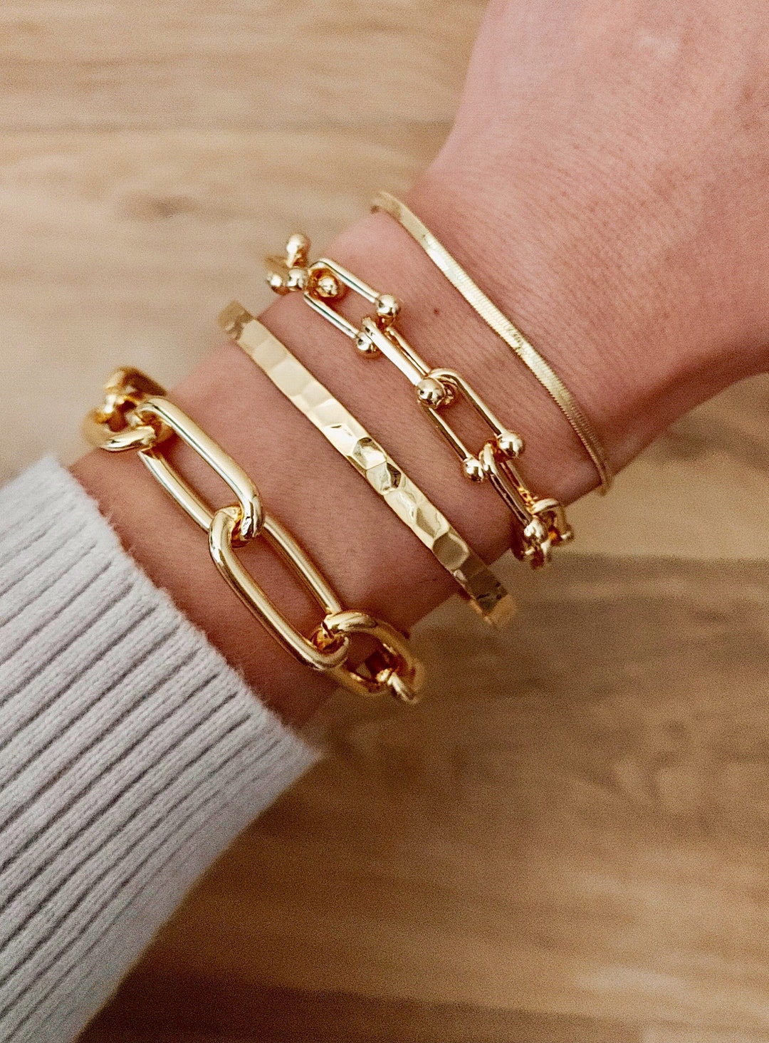 Paperclip Chain Bracelet, Gold Link Chain, Stack Bracelet, Chunky ...