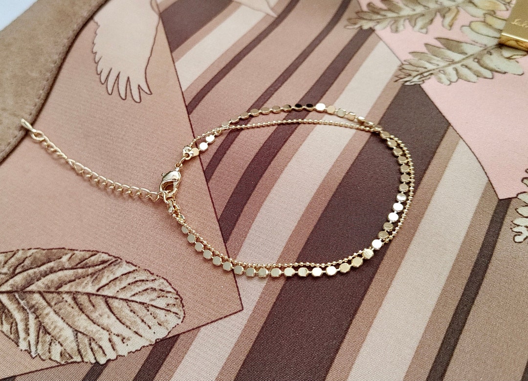 Layered Gold Bracelet, Double Gold Bracelet, Minimalist Bracelet ...