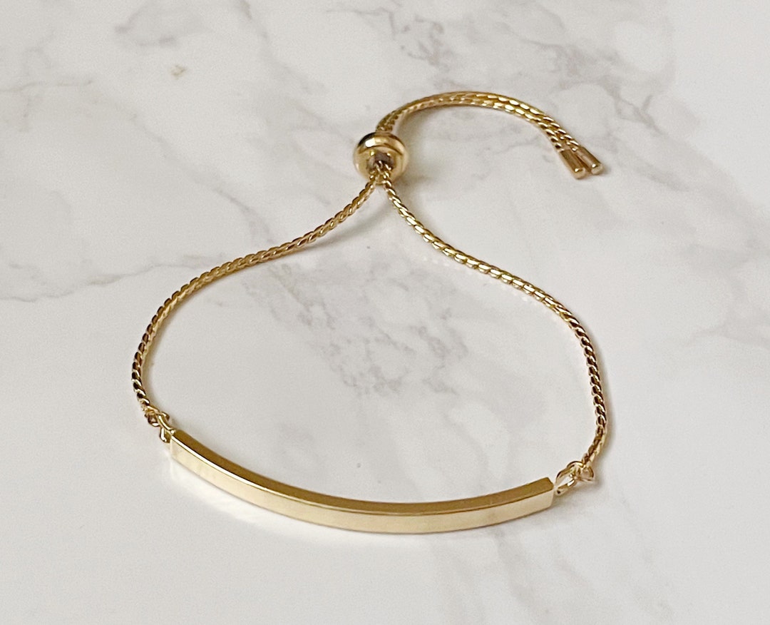 Pull String Gold Bracelet, Gold Curved Bar Bracelet, Minimalist ...