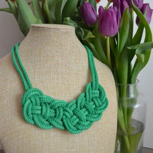 Green Necklace- Green Rope Necklace- Knot Necklace- Rope Jewelry- Bib ...