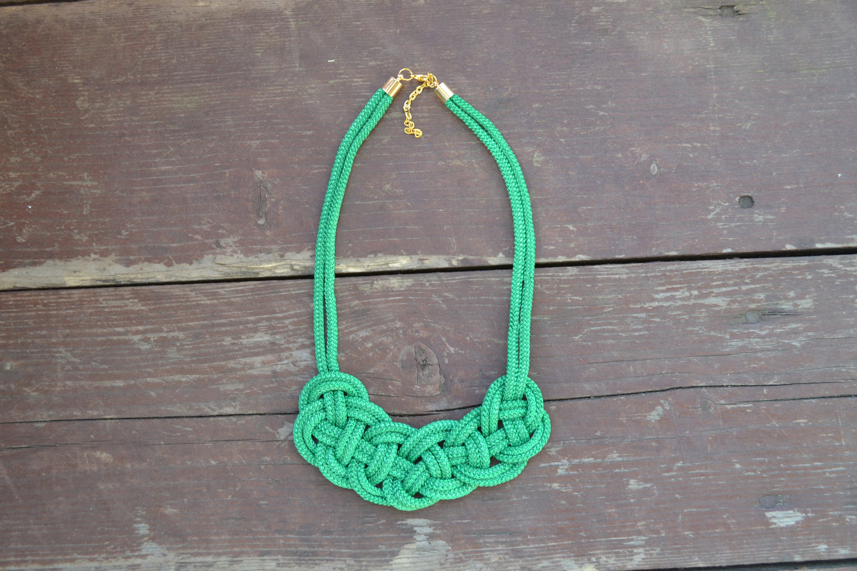 Green Necklace- Green Rope Necklace- Knot Necklace- Rope Jewelry- Bib ...