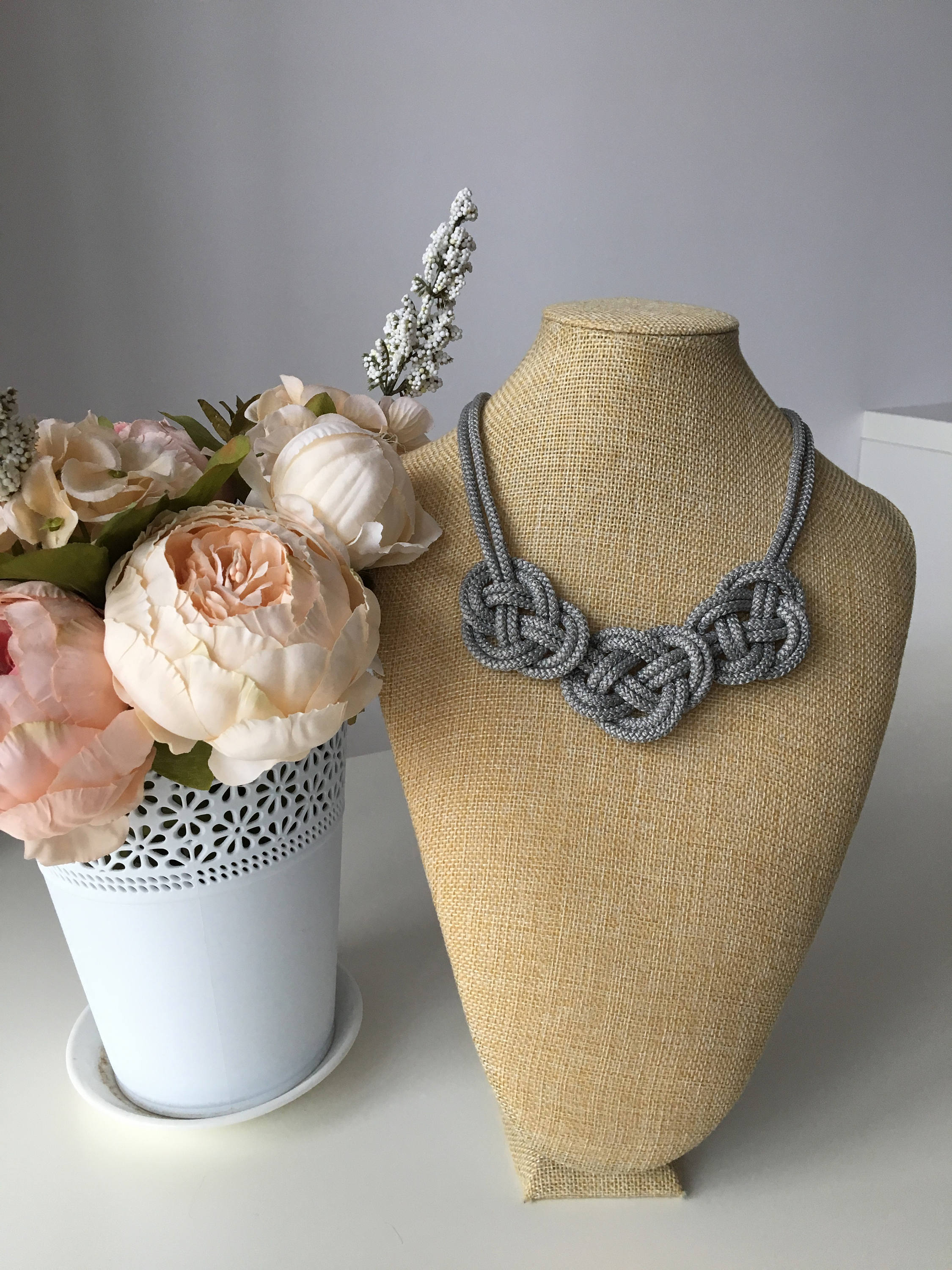 Gray Statement Necklace Rope Knot Necklace Bib Necklace - Etsy