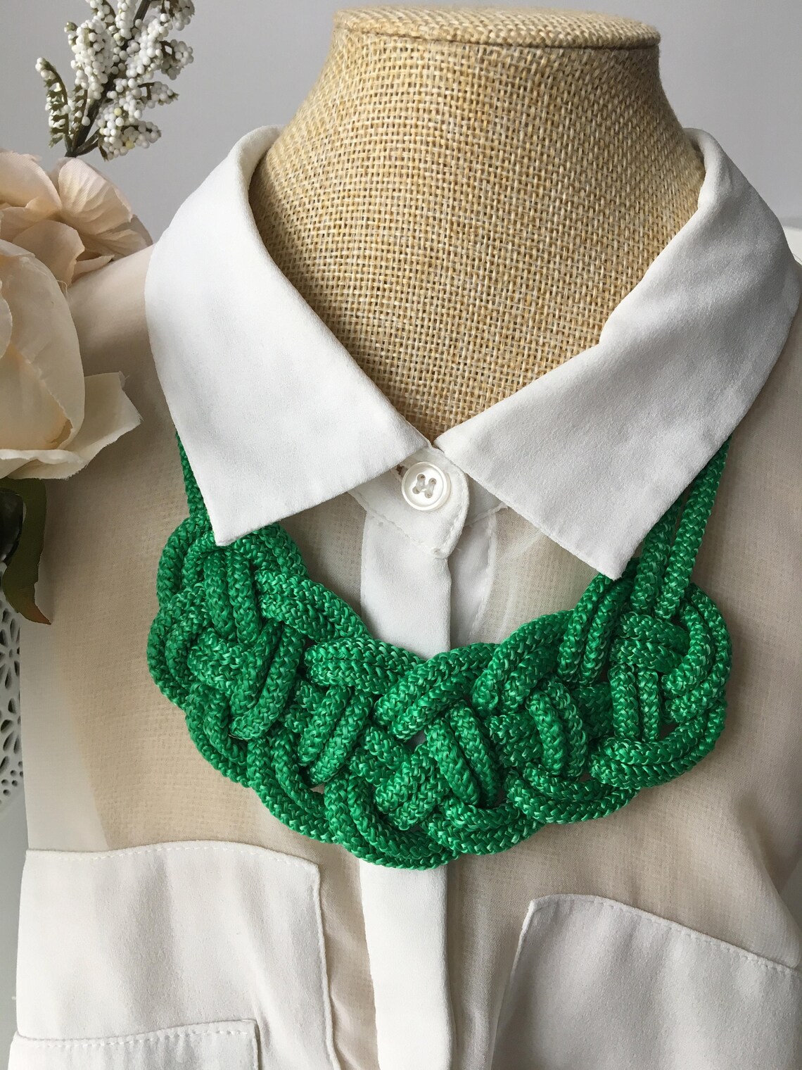 Green Necklace- Green Rope Necklace- Knot Necklace- Rope Jewelry- Bib ...