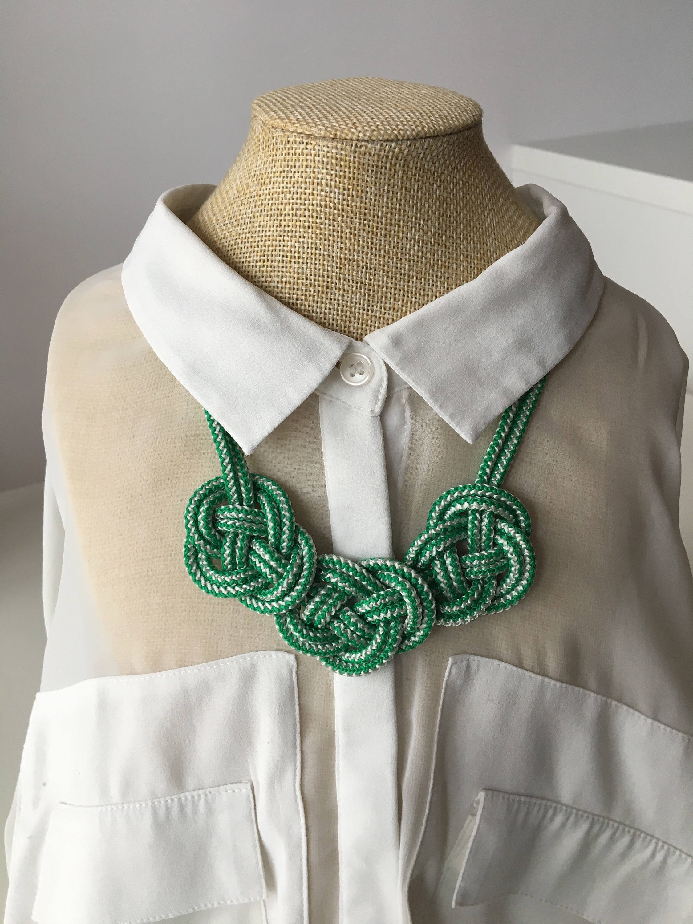 Rope Knotted Necklace- Green Necklace- Rope Necklace- Knot Necklace ...