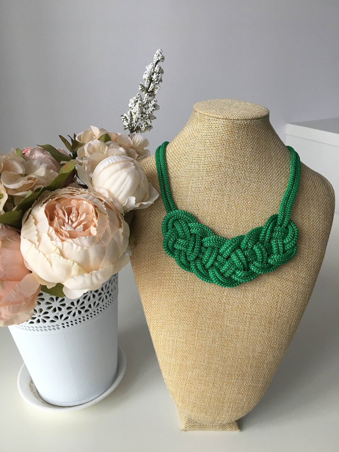 Green Necklace- Green Rope Necklace- Knot Necklace- Rope Jewelry- Bib ...