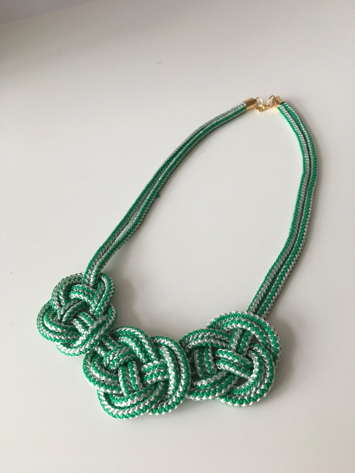 Rope Knotted Necklace- Green Necklace- Rope Necklace- Knot Necklace ...