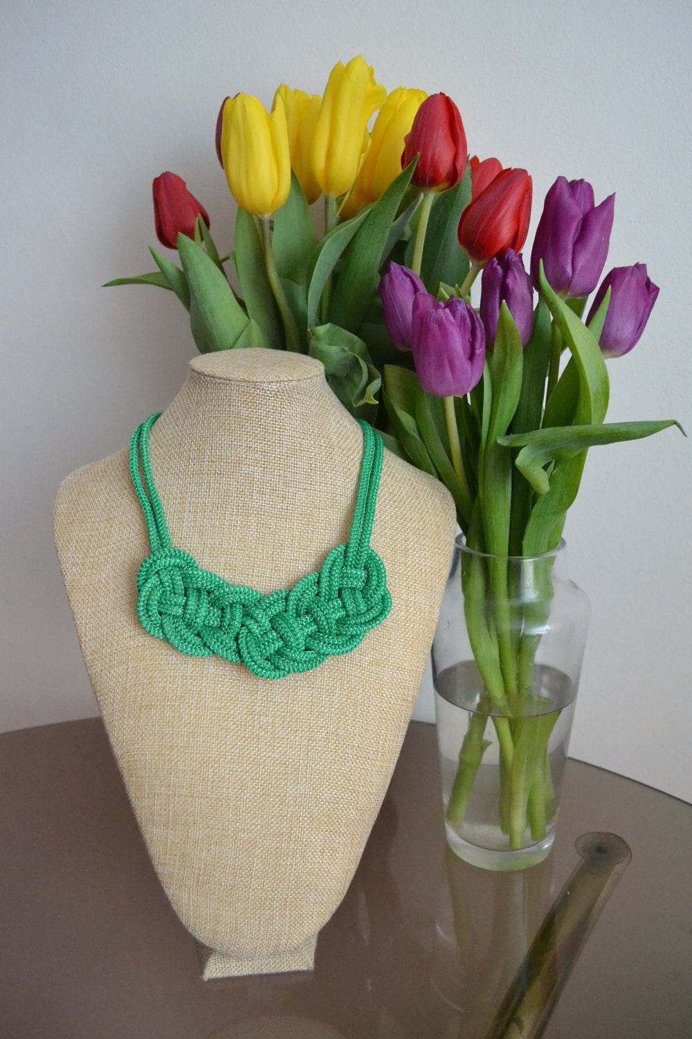 Green Necklace- Green Rope Necklace- Knot Necklace- Rope Jewelry- Bib ...