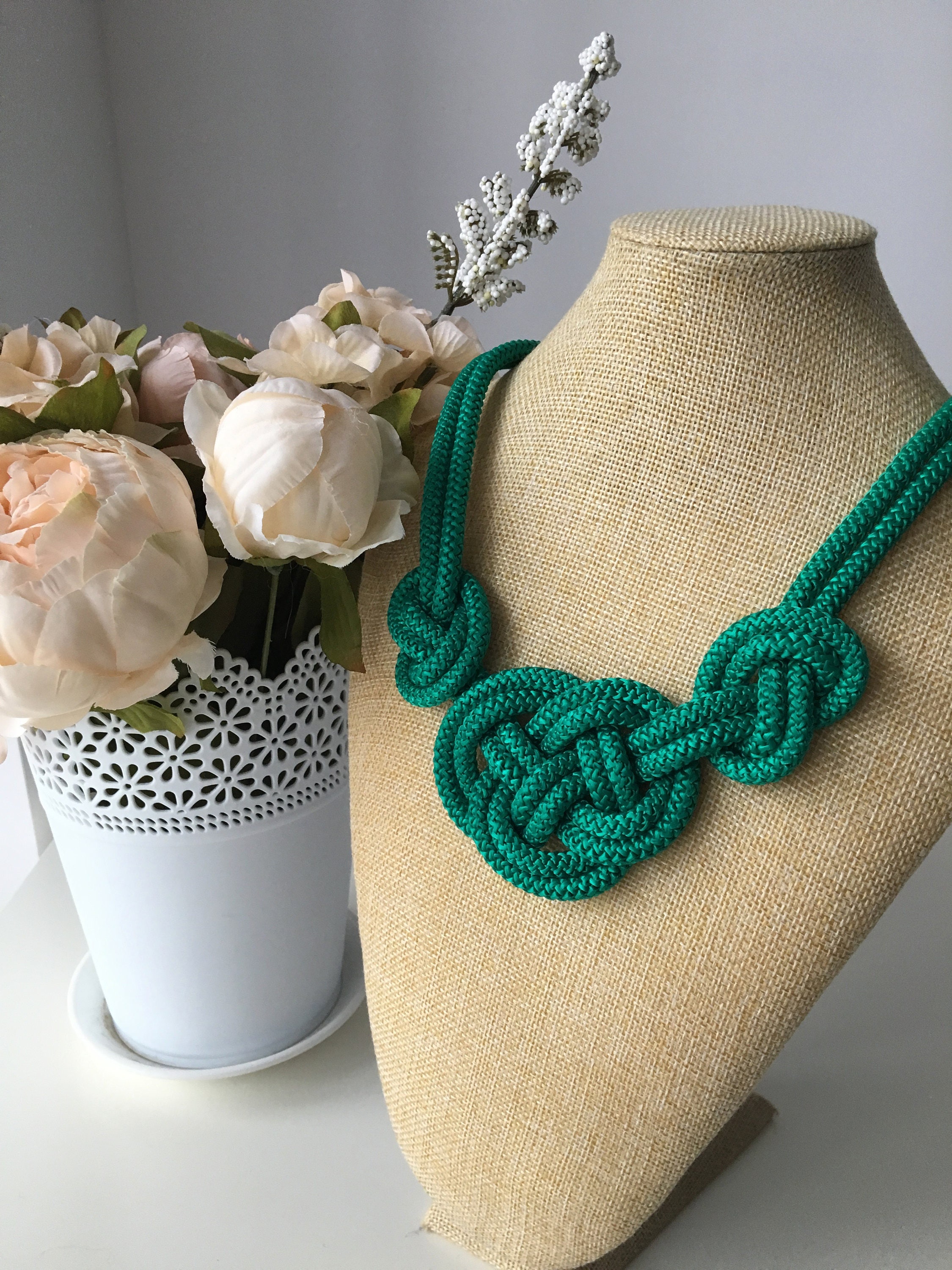 Green Rope Necklace Nautical Necklace Statement Rope Necklace Rope ...