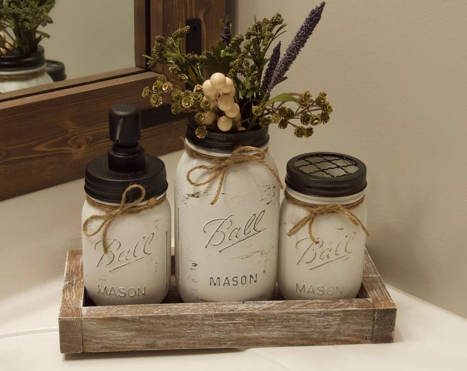 Mason Jar Bathroom Set, Mason Jar Decor, Mason Jar, Rustic Bathroom ...