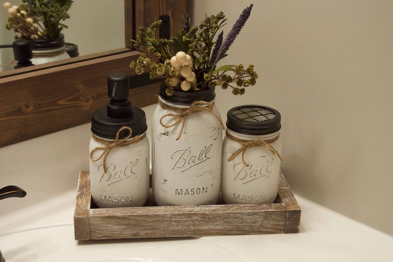 Mason Jar Bathroom Set, Mason Jar Decor, Mason Jar, Rustic Bathroom ...