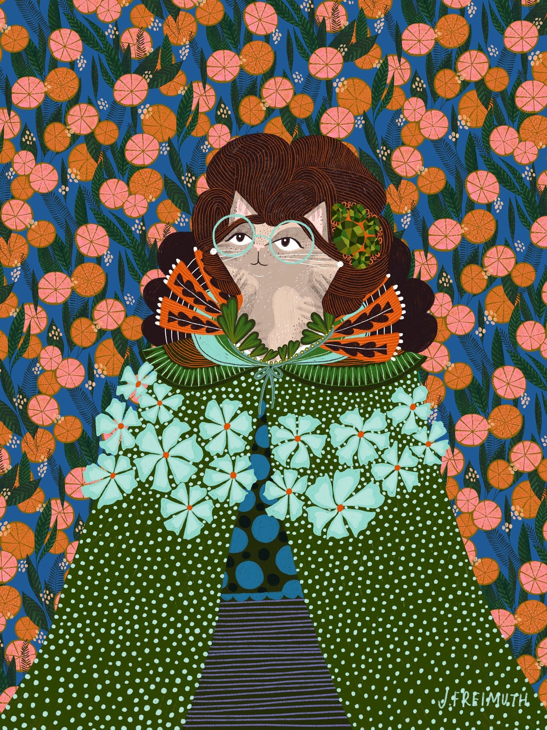 Cat Lady Donella Floral Portrait 18 X 24 Art Print - Etsy