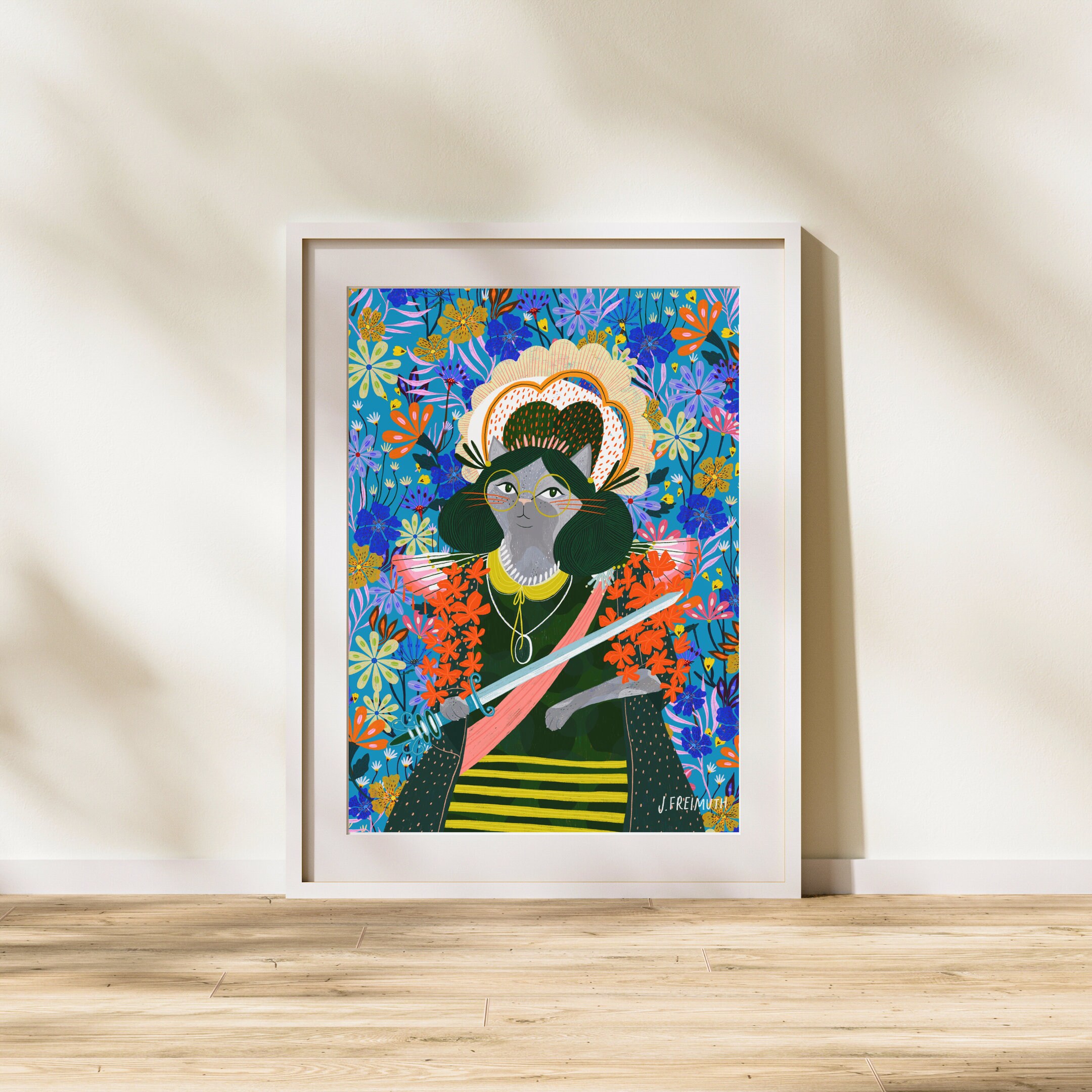 Cat Lady Maude Mavis With a Sword Floral Portrait 18 X 24 Art Print - Etsy