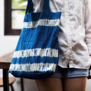 Indigo Tie Dye Cotton Tote Bag, Stripe, Handmade, Shoulder Bag ...
