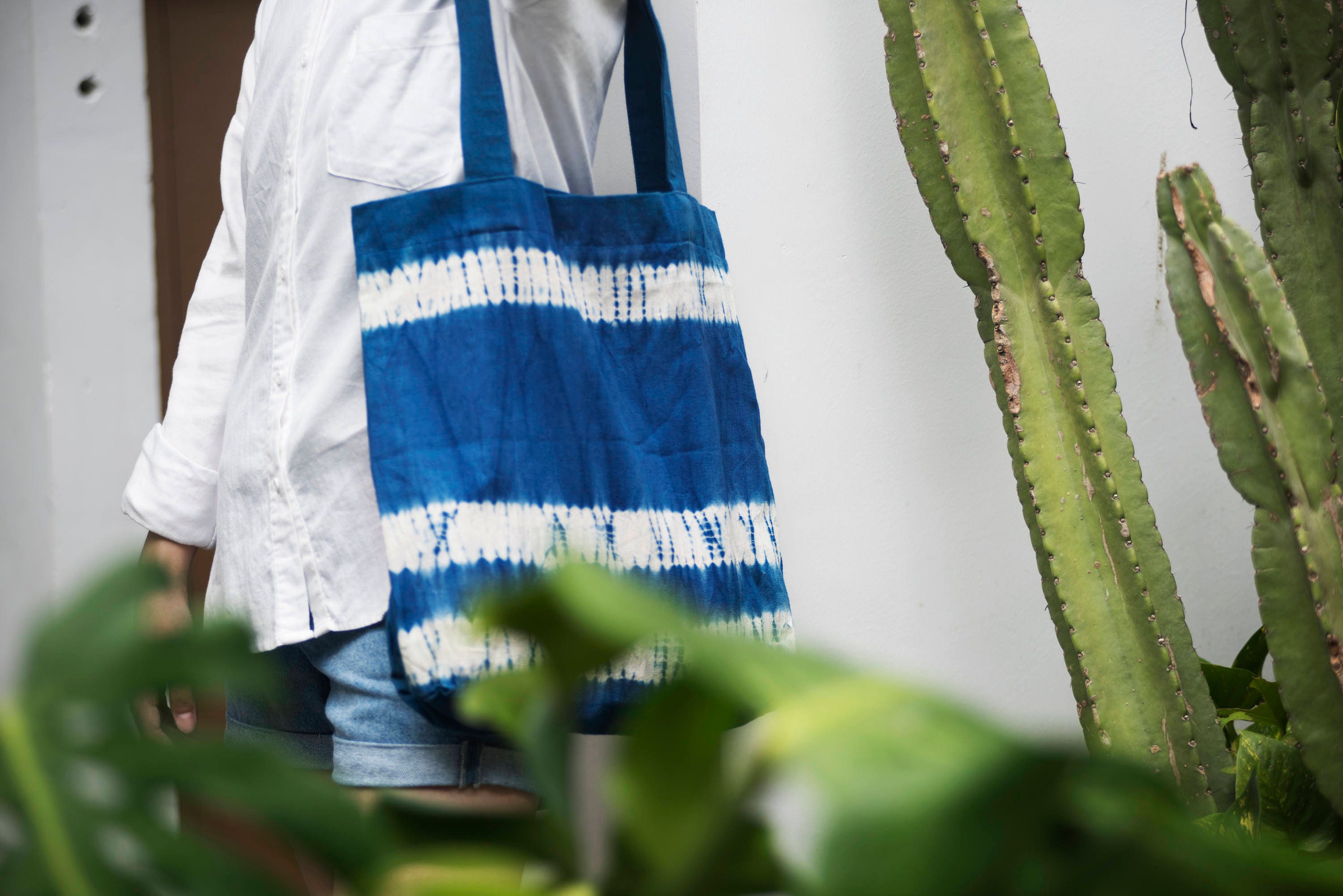 Indigo Tie Dye Cotton Tote Bag Stripe Handmade Shoulder | Etsy