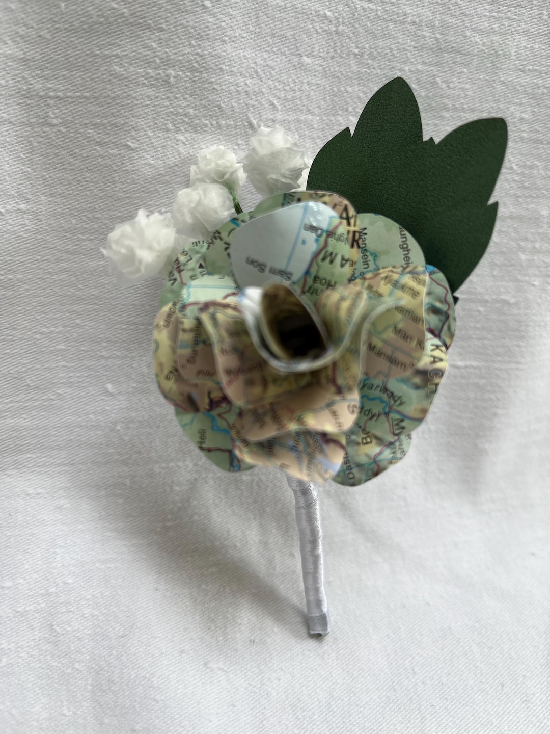 Handmade Paper Flower Buttonhole, Wedding Boutonniere, Map Book Page ...
