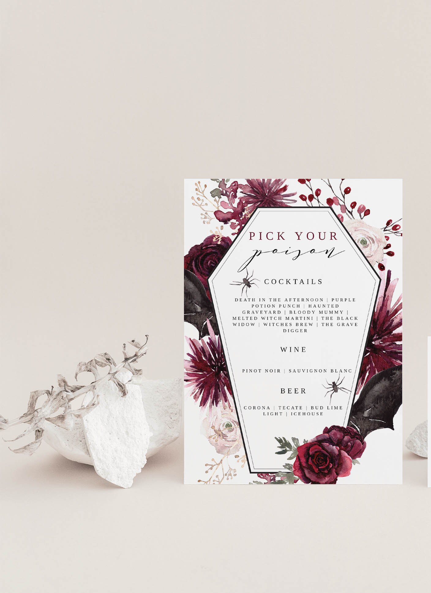 Halloween Bar Menu Template Burgundy Printable Cocktail Menu - Etsy