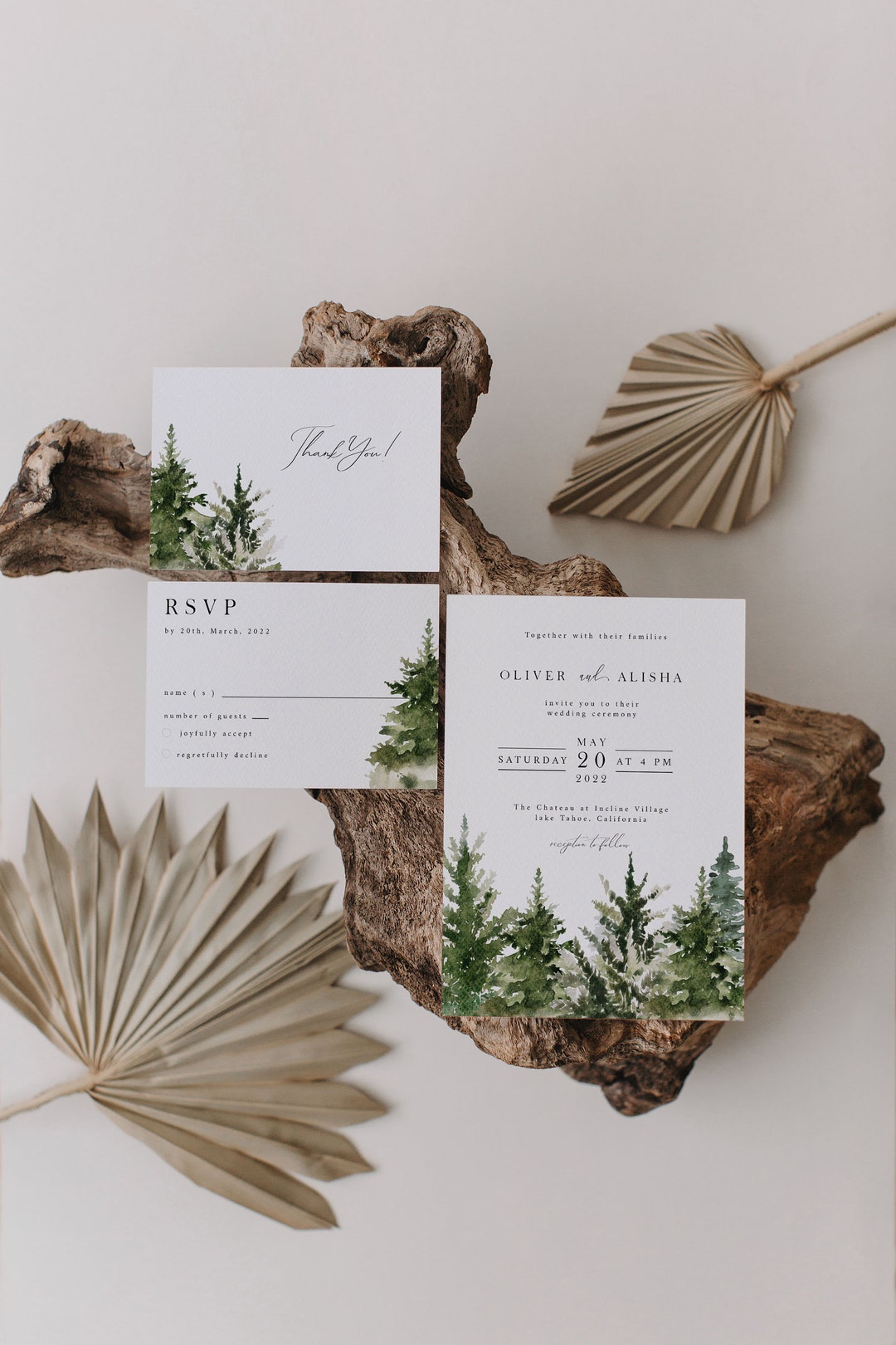 Pine Wedding Invitation Set, Pine Trees Invitation Set, Woodland Pine ...