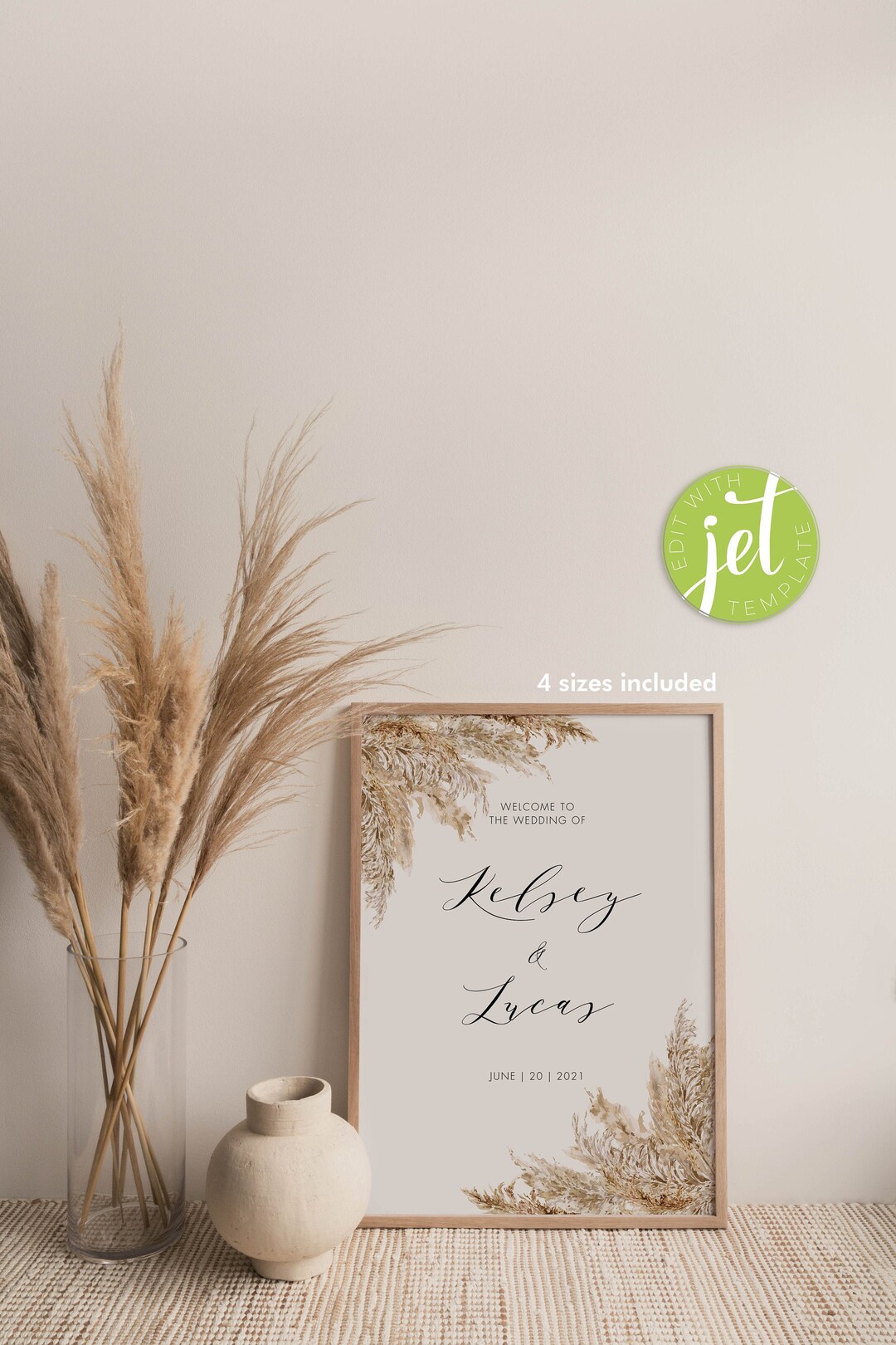 Printable Welcome Sign, Boho Welcome Sign, Wedding Welcome Sign, Pampas ...