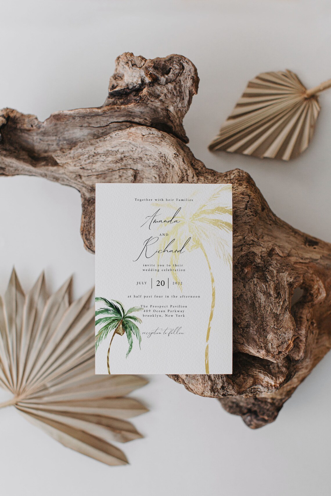 Palm Tree Wedding Invitation Template Tropical Wedding - Etsy
