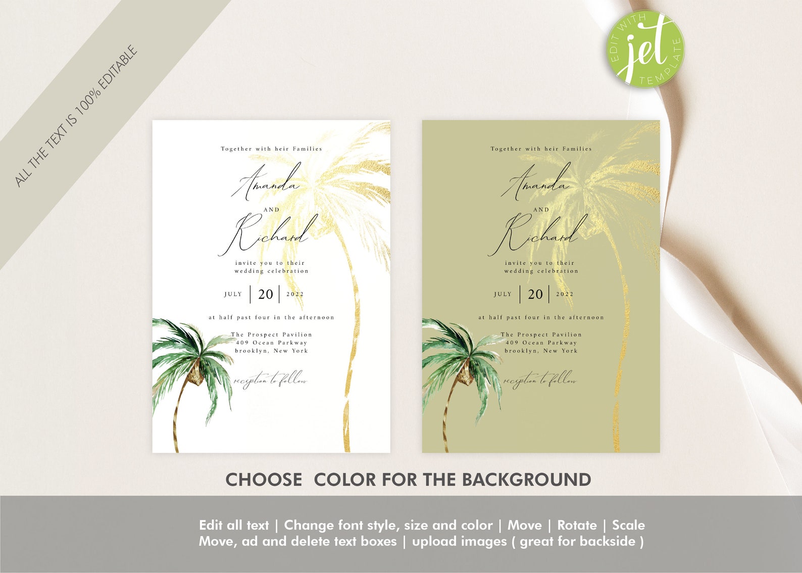Palm Tree Wedding Invitation Template Tropical Wedding - Etsy