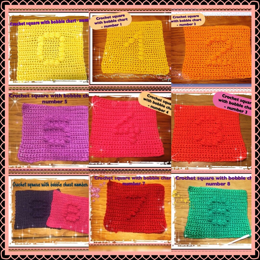 Written Pattern - Crochet Squares With Bobble Stitch Chart - Numbers - Etsy