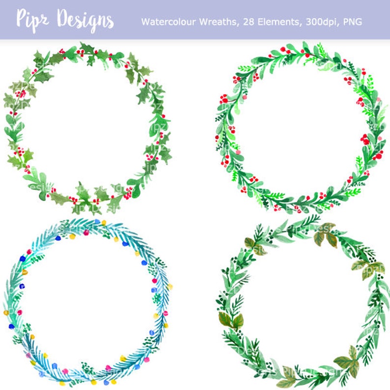 Christmas Wreath Clipart Watercolor Christmas Clip Art, Festive Holly ...