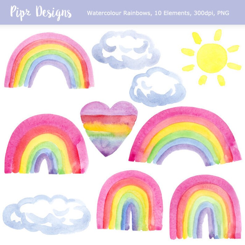 Watercolor Rainbows Clipart Hand-painted Clip Art for DIY | Etsy
