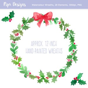Christmas Wreath Clipart Watercolor Christmas Clip Art, Festive Holly ...