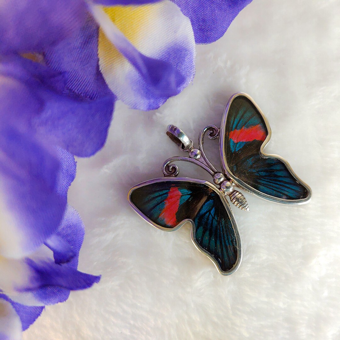 950 Silver Butterfly Wing Jewelry Set: Real Recycled Wing Pendant - Etsy